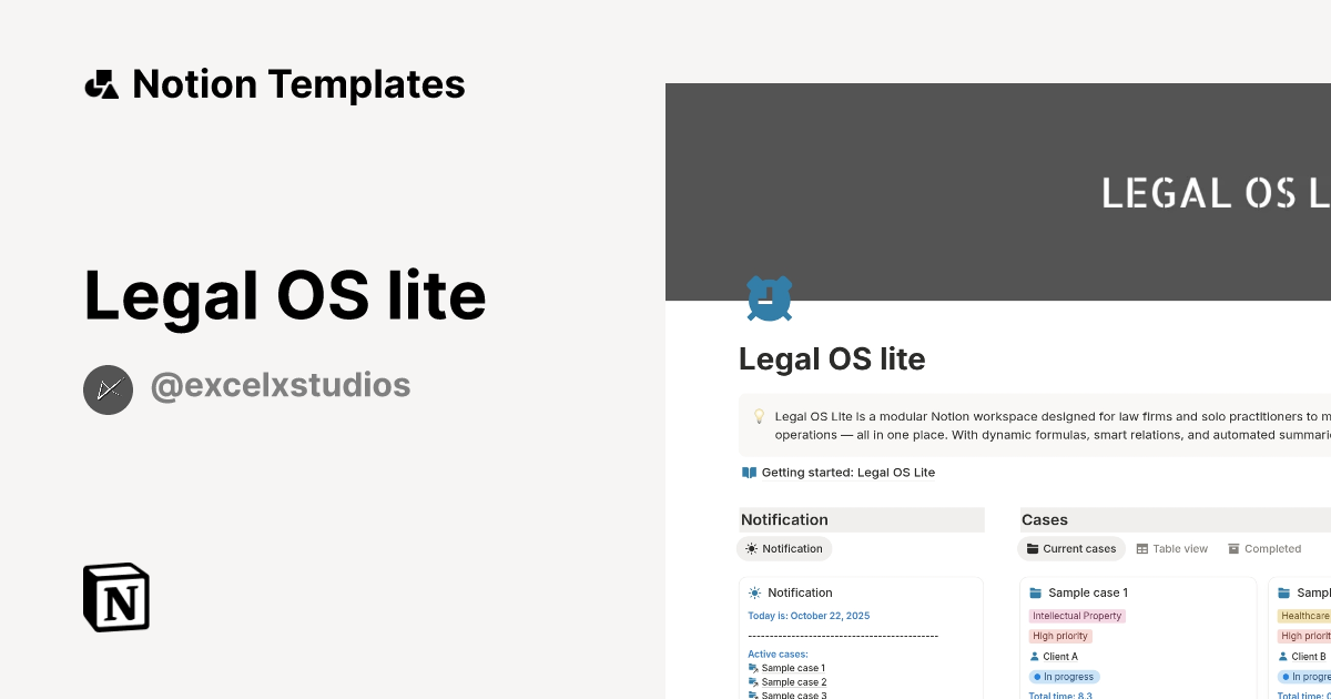 Legal OS lite Template by Excel Studios | Notion Marketplace