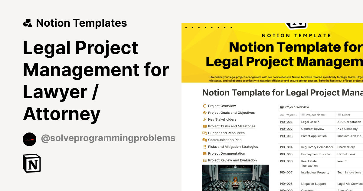 Legal Project Management for Lawyer / Attorney Template by Hams AI Tech ...