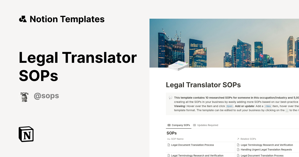 Legal Translator SOPs Template | Notion Marketplace