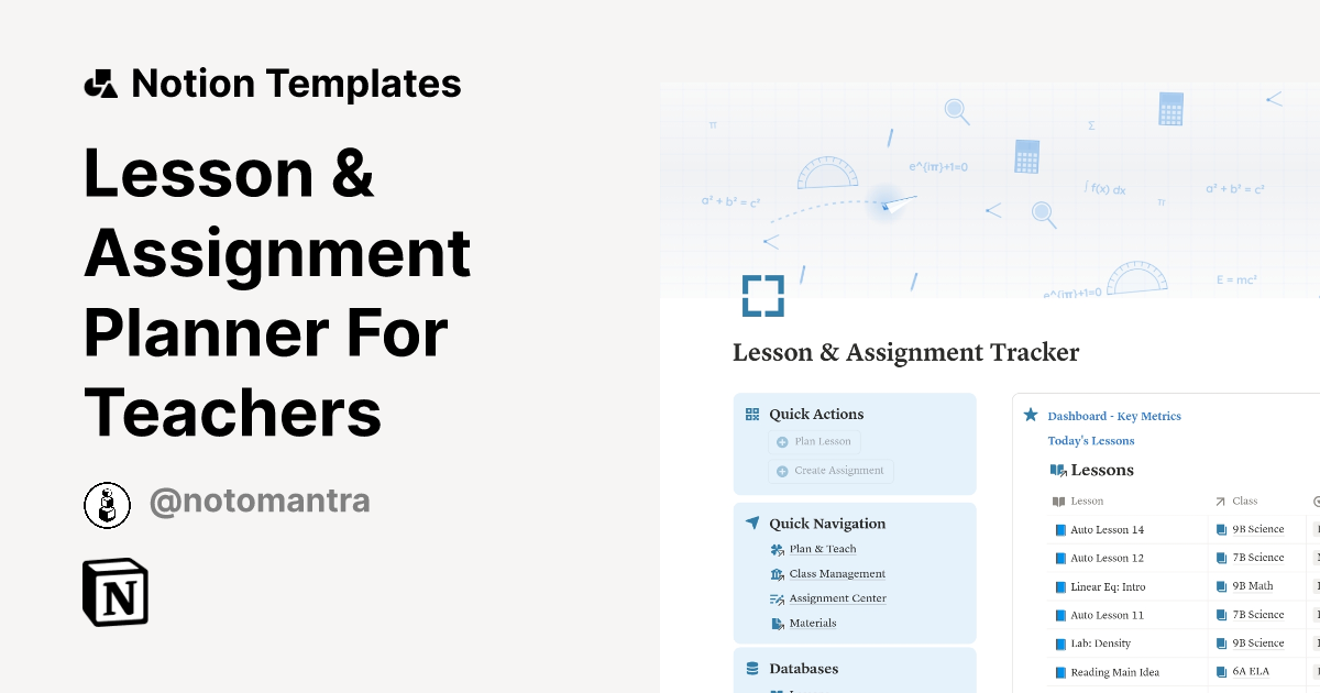 Lesson & Assignment Planner For Teachers Template by NotoMantra ...
