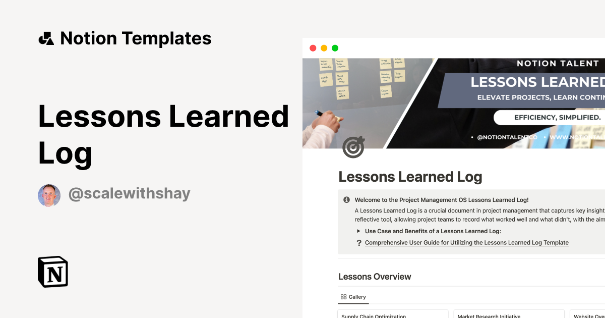 Lessons Learned Log Template Notion Marketplace