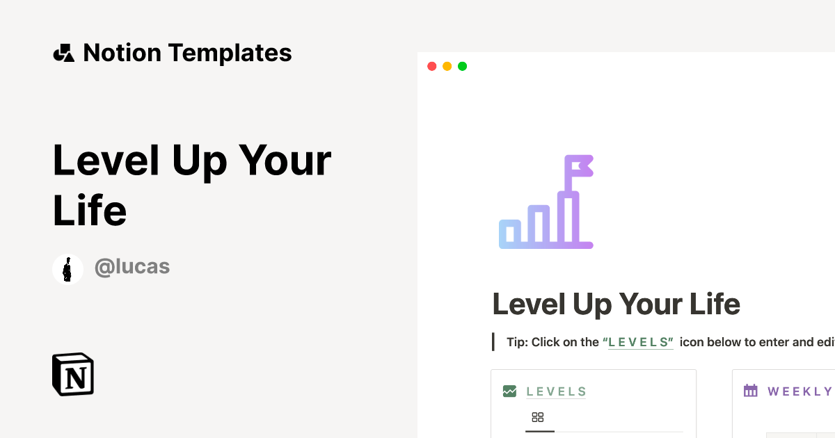 Level Up Your Life Template by Lucas | Notion Marketplace