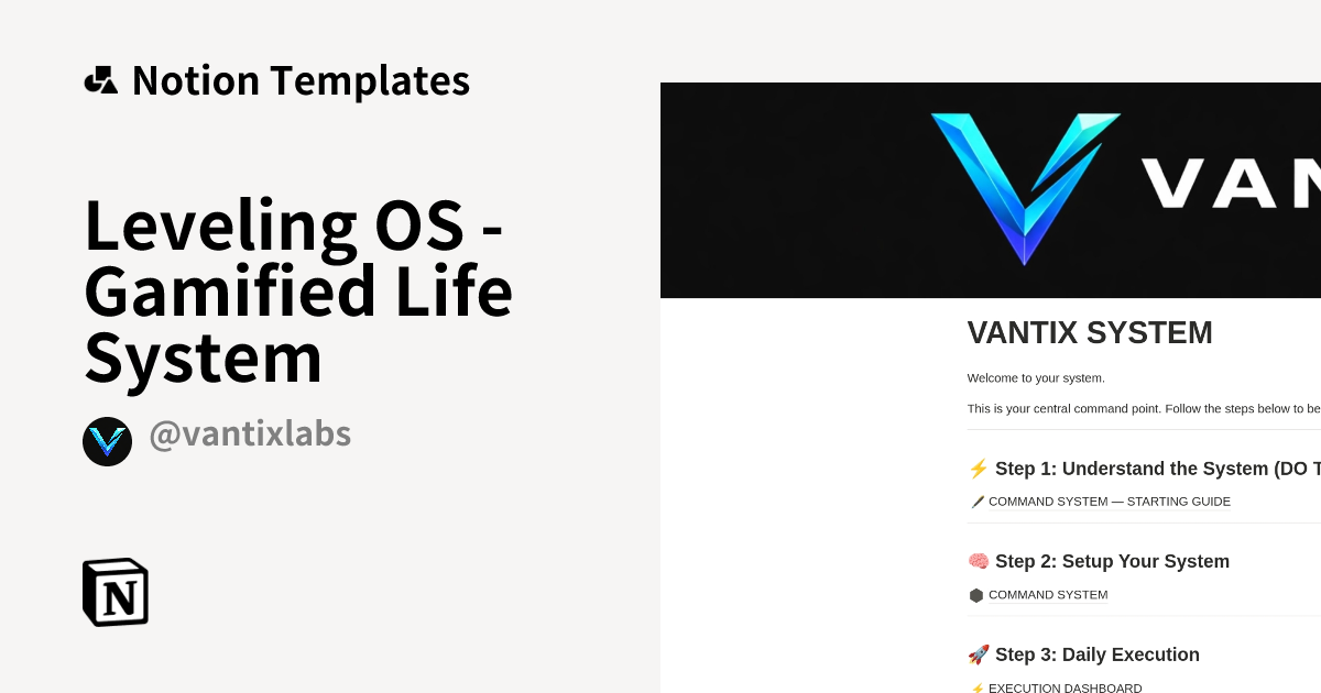 Leveling OS - Gamified Life System (Vantix) Template | Notion Marketplace