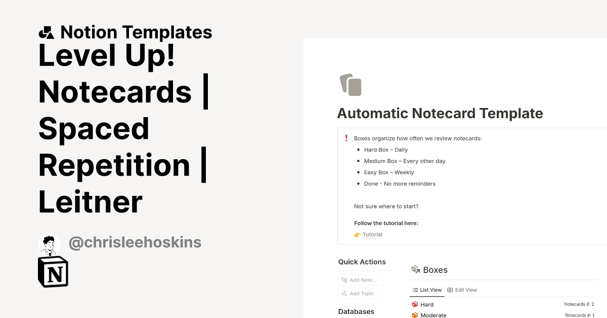 Level Up! Notecards | Spaced Repetition | Leitner Template | Notion ...