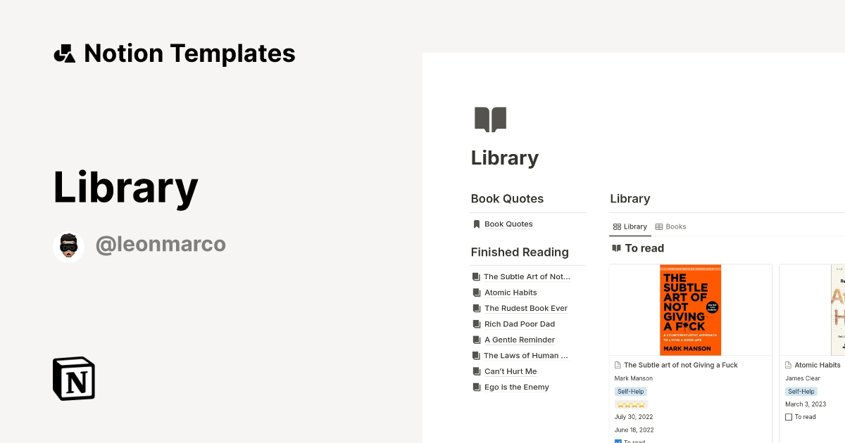 Library Template Notion Marketplace
