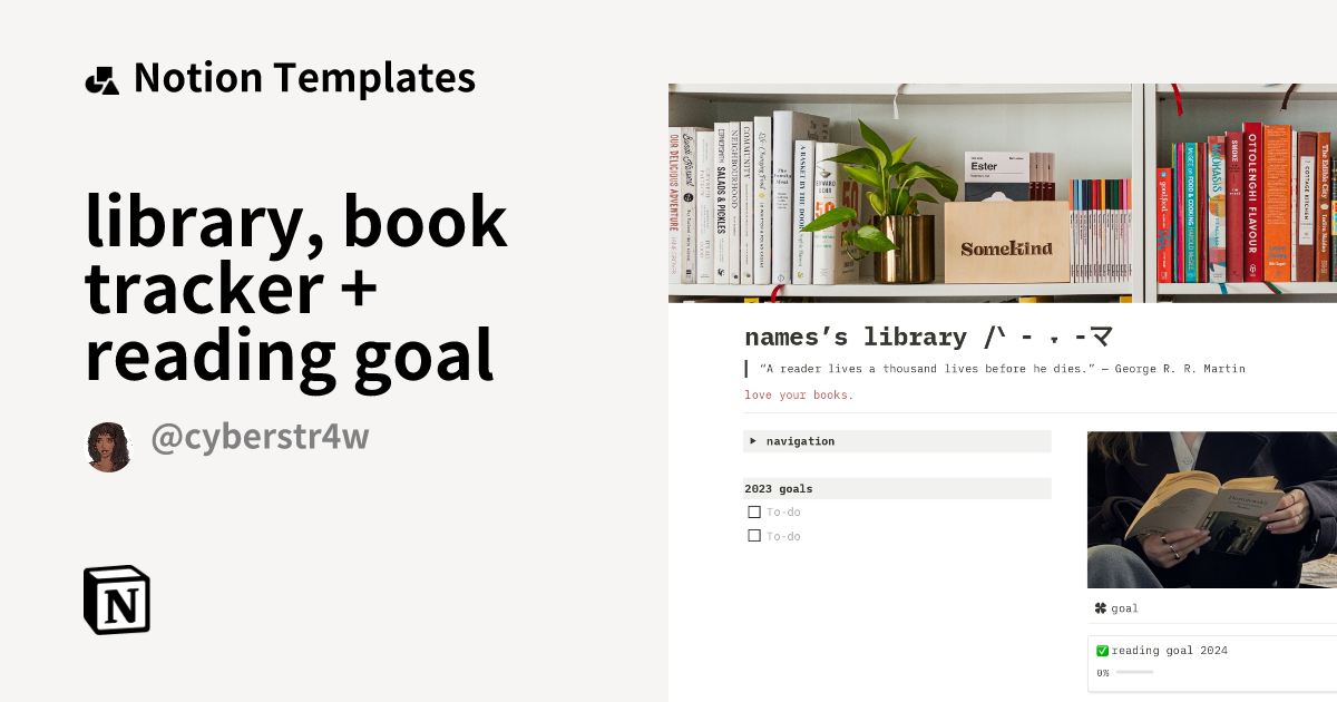 library, book tracker + reading goal Template | Notion Marketplace