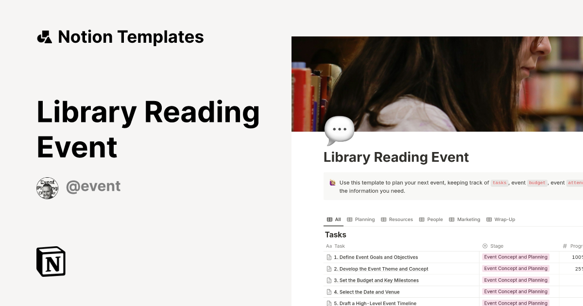 Library Reading Event Template by Event Planning Checklist | Notion ...