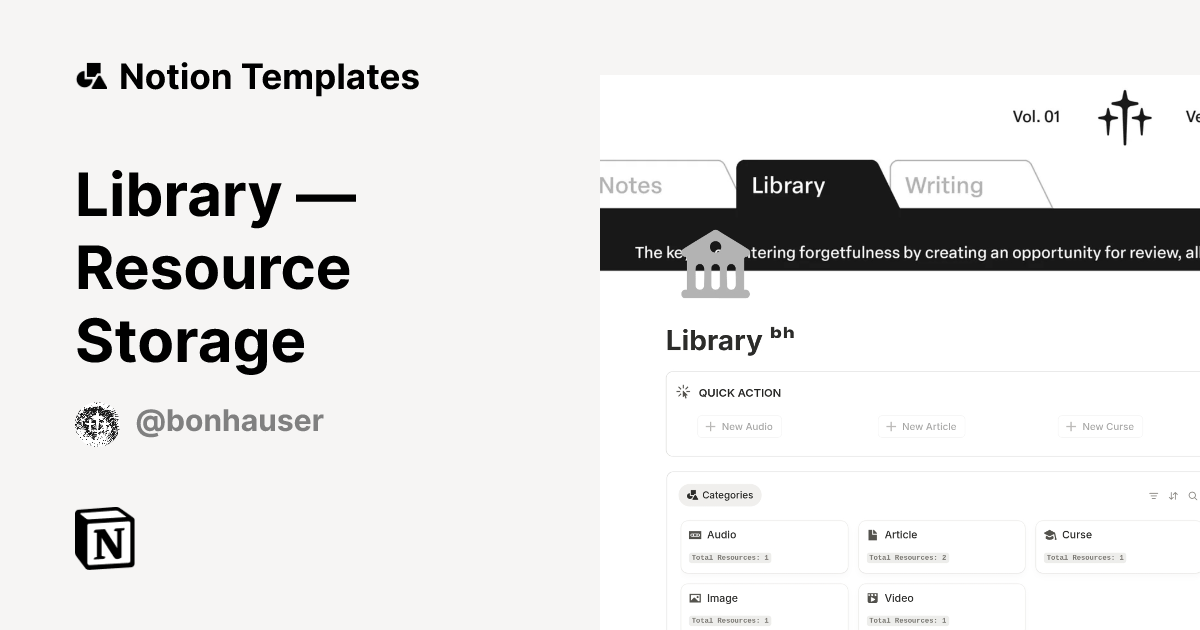 Library — Resource Storage Template by Bon Hauser | Notion Marketplace