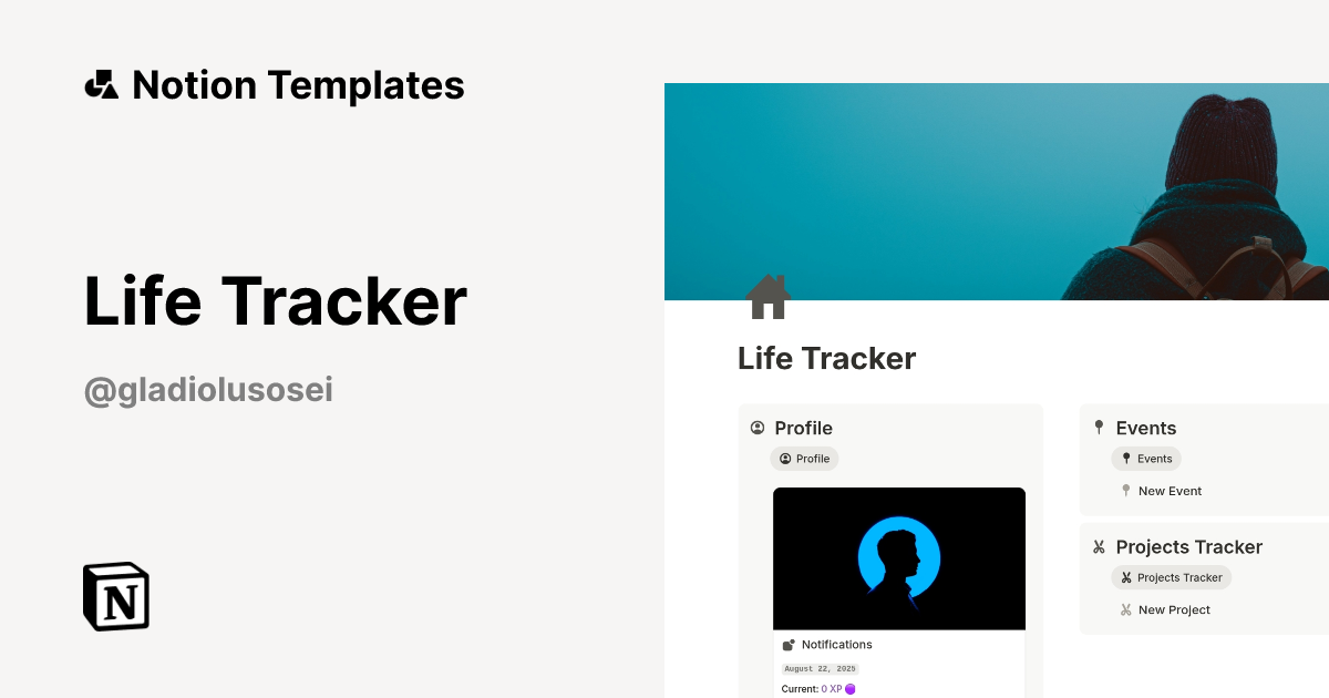 Life Tracker Template by Gladiolus Osei | Notion Marketplace