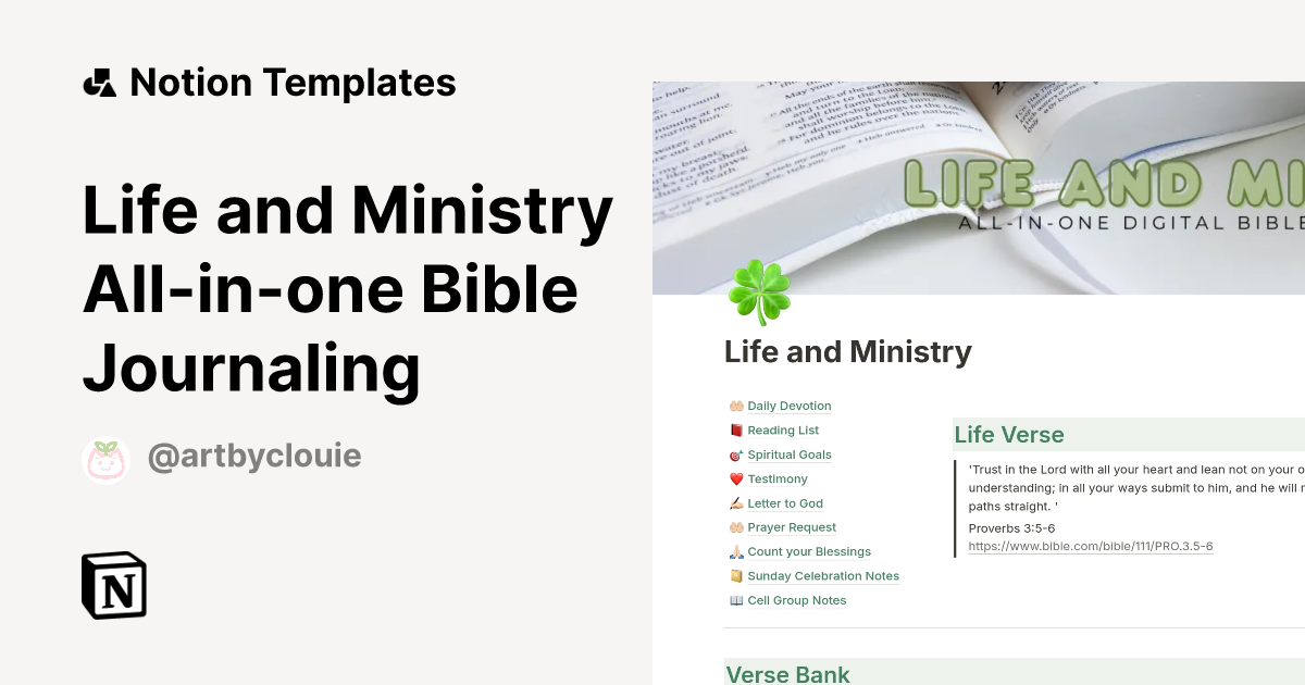 Life and Ministry All-in-one Bible Journaling Template | Notion Marketplace