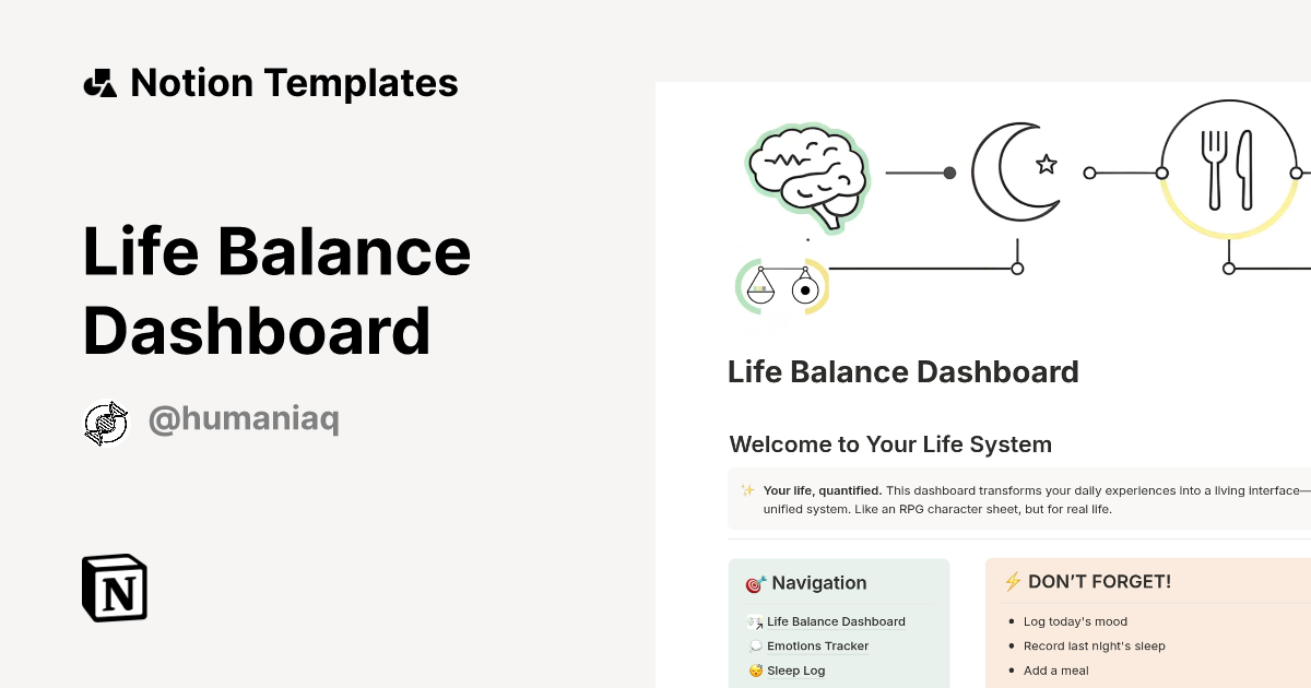 Life Balance Dashboard Template | Notion Marketplace
