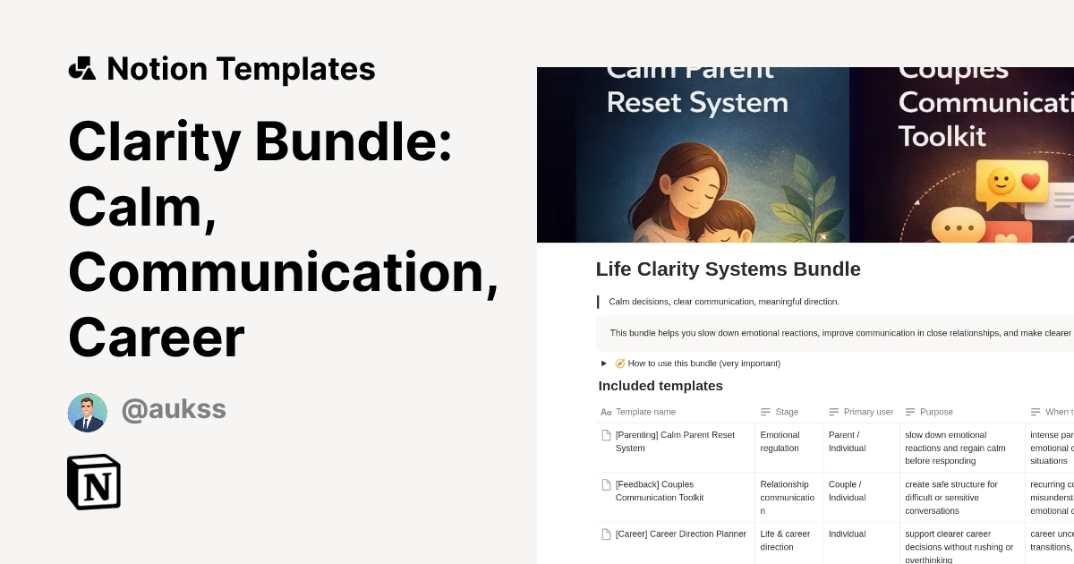 Clarity Bundle: Calm, Communication, Career Template by aukss | Notion ...