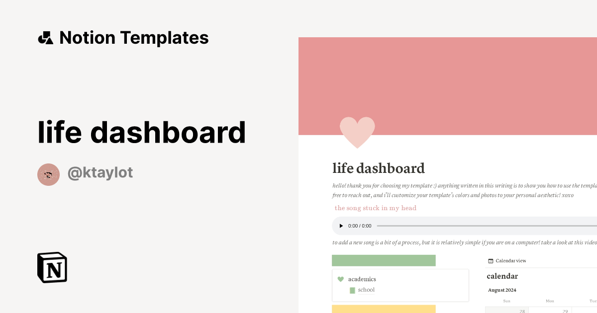 life dashboard Template by kaydee | Notion Marketplace