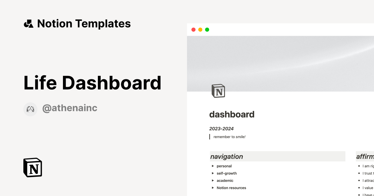 Life Dashboard Template | Notion Marketplace