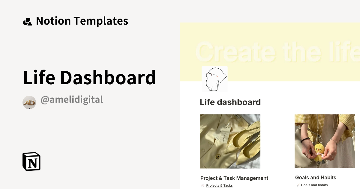 Life Dashboard Template by Amelidigital | Notion Marketplace