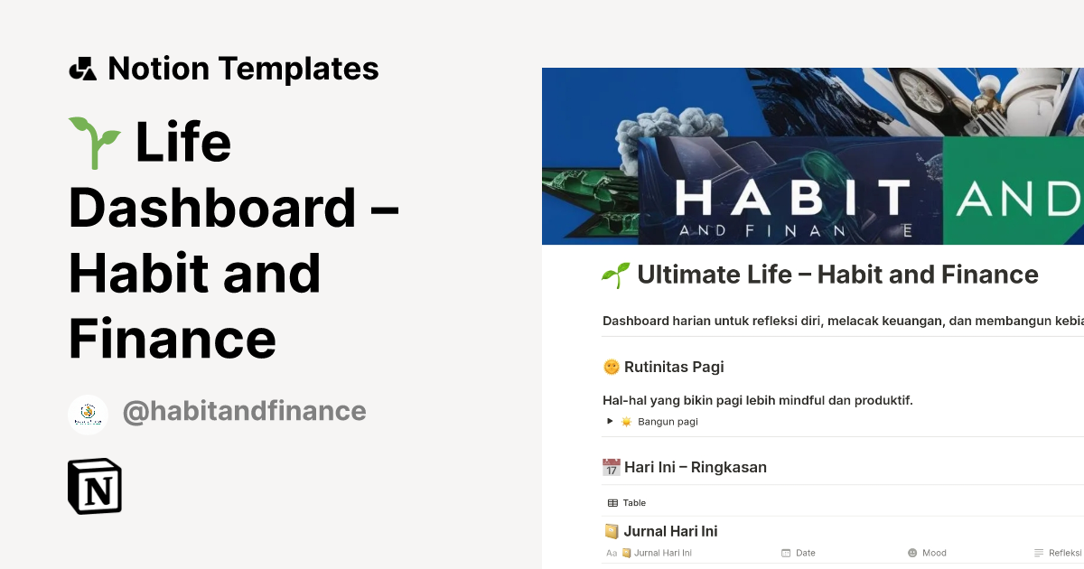 🌱 Life Dashboard – Habit and Finance Template by Habit And Finance ...