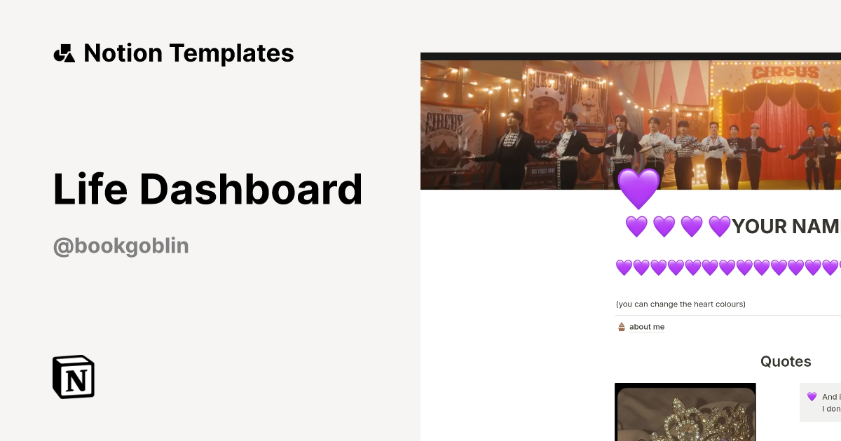 Life Dashboard Template by Bookgoblin | Notion Marketplace