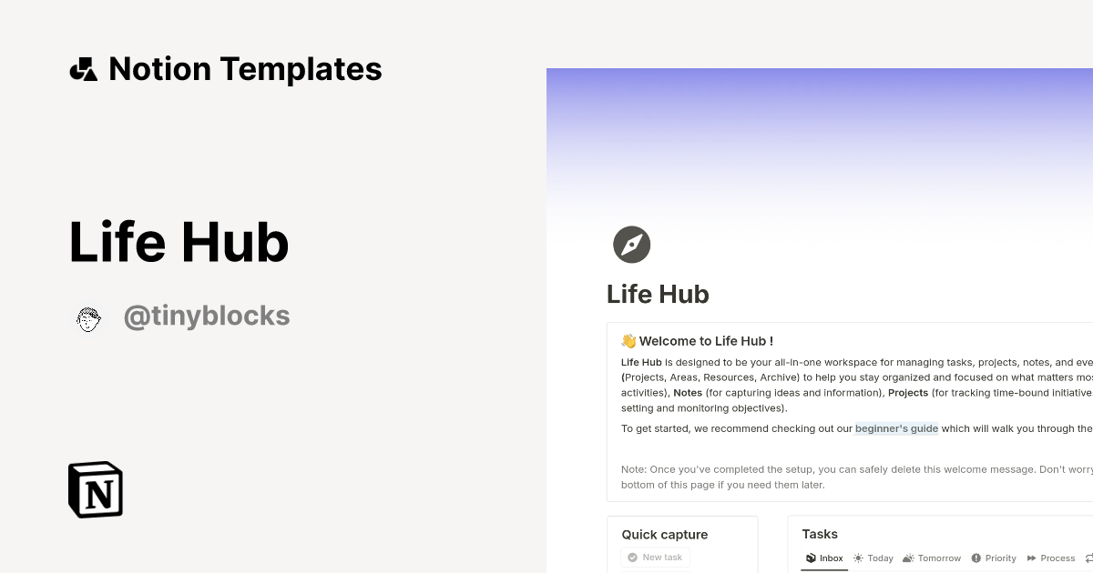 Life Hub Template by Tinyblocks | Notion Marketplace