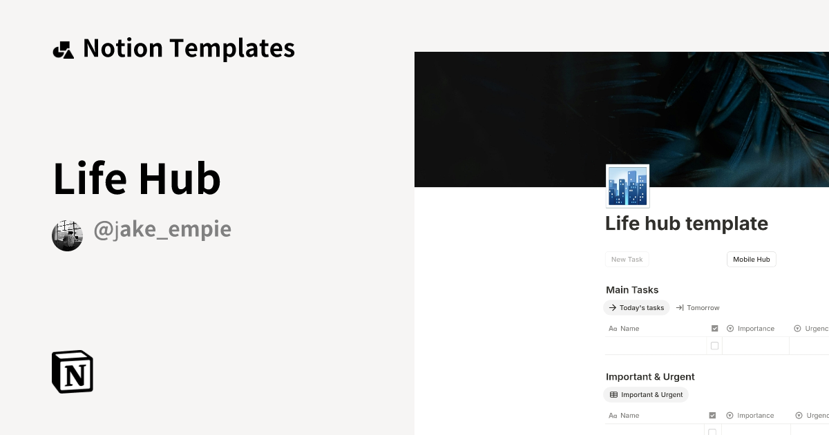 Life Hub Template by Jake Empie | Notion Marketplace