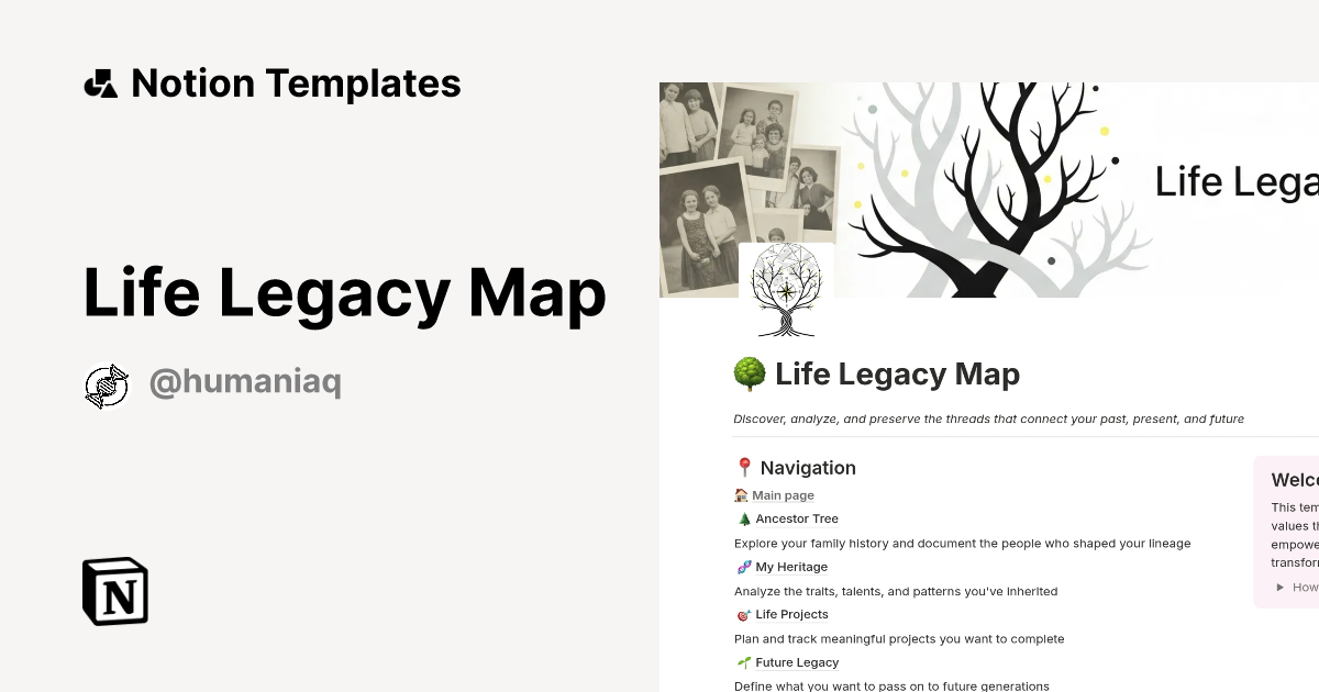Life Legacy Map Template by Humaniaq | Notion Marketplace