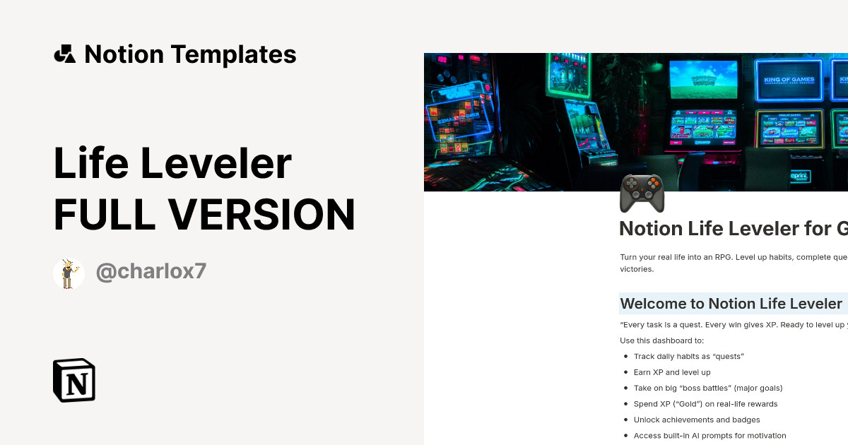 Life Leveler FULL VERSION Template by charlox7 | Notion Marketplace