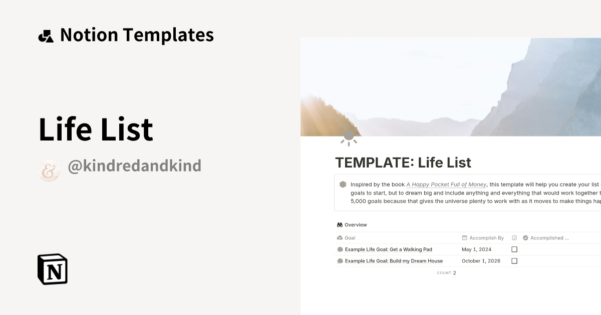 Life List Template | Notion Marketplace