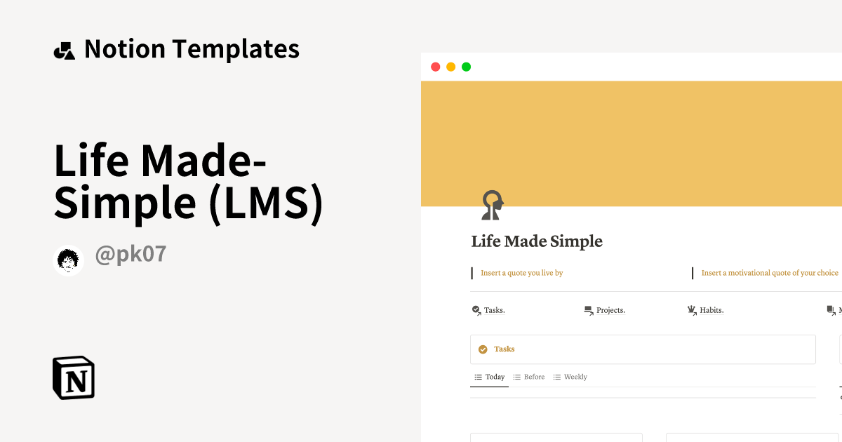 Life Made-Simple (LMS) Template by PK07 | Notion Marketplace