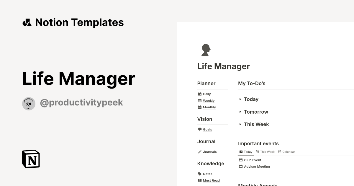 Life Manager Template | Notion Marketplace
