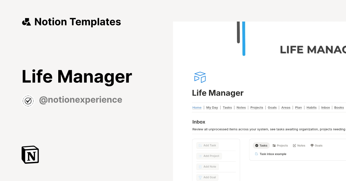 Life Manager Template by The Notion Experience | Notion Marketplace