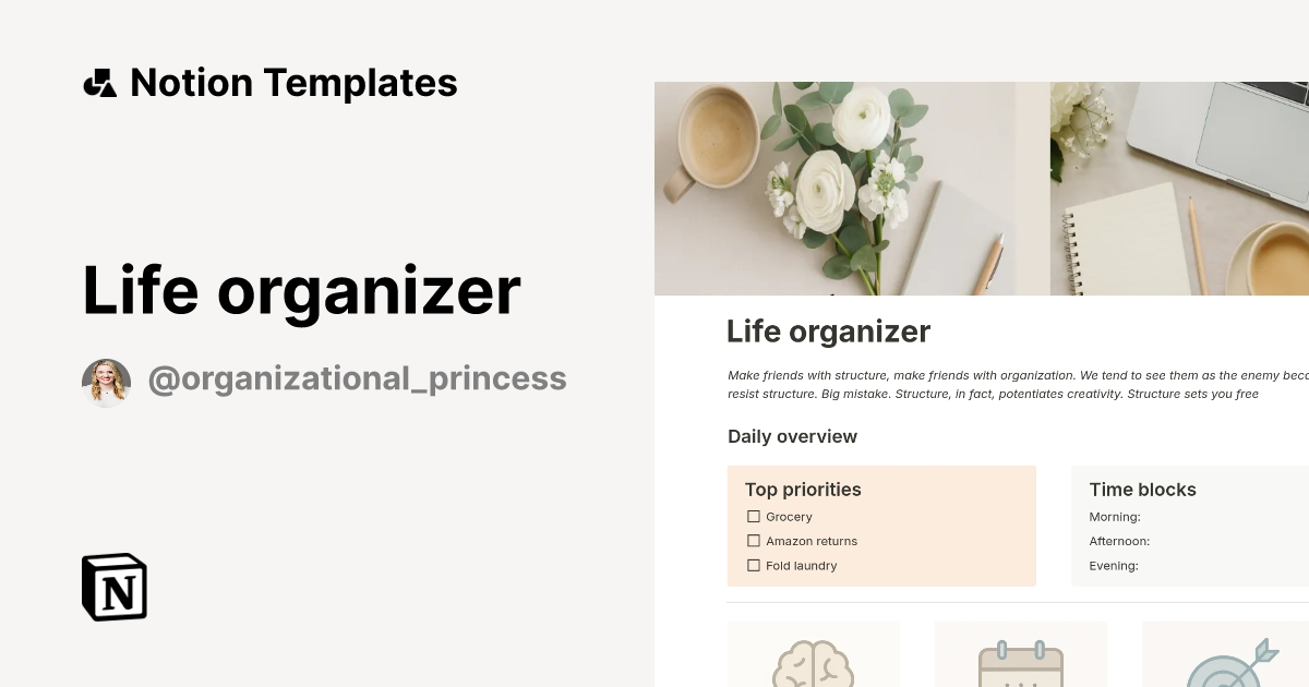 Life organizer Template by Organizational princess | Notion Marketplace