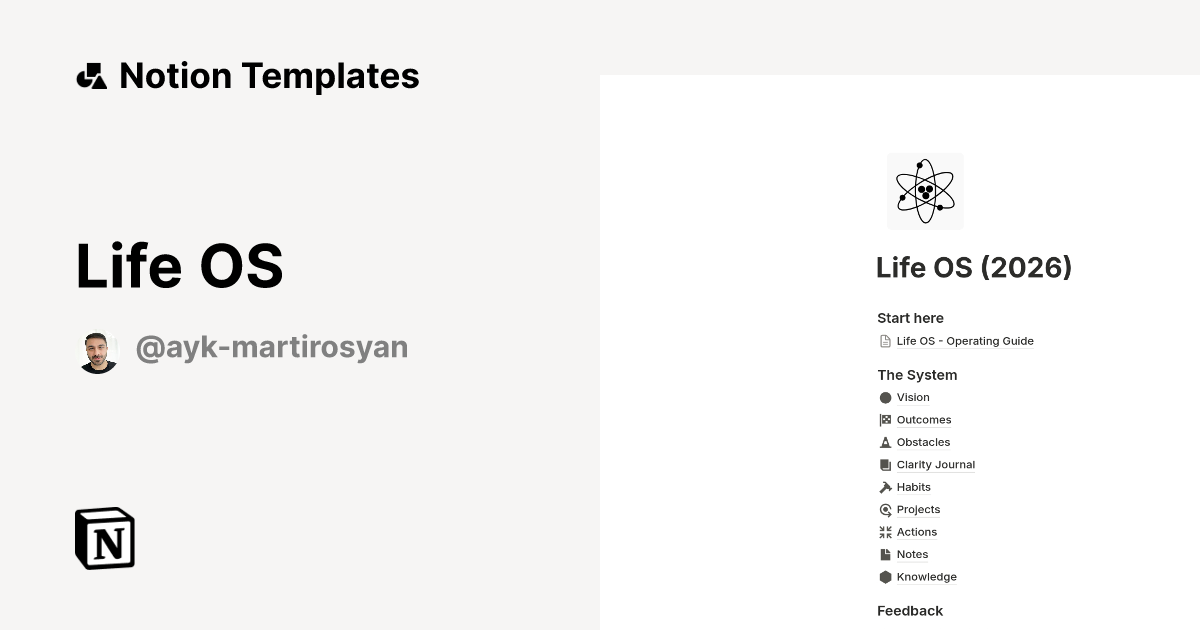 Life OS Template by Ayk Martirosyan | Notion Marketplace