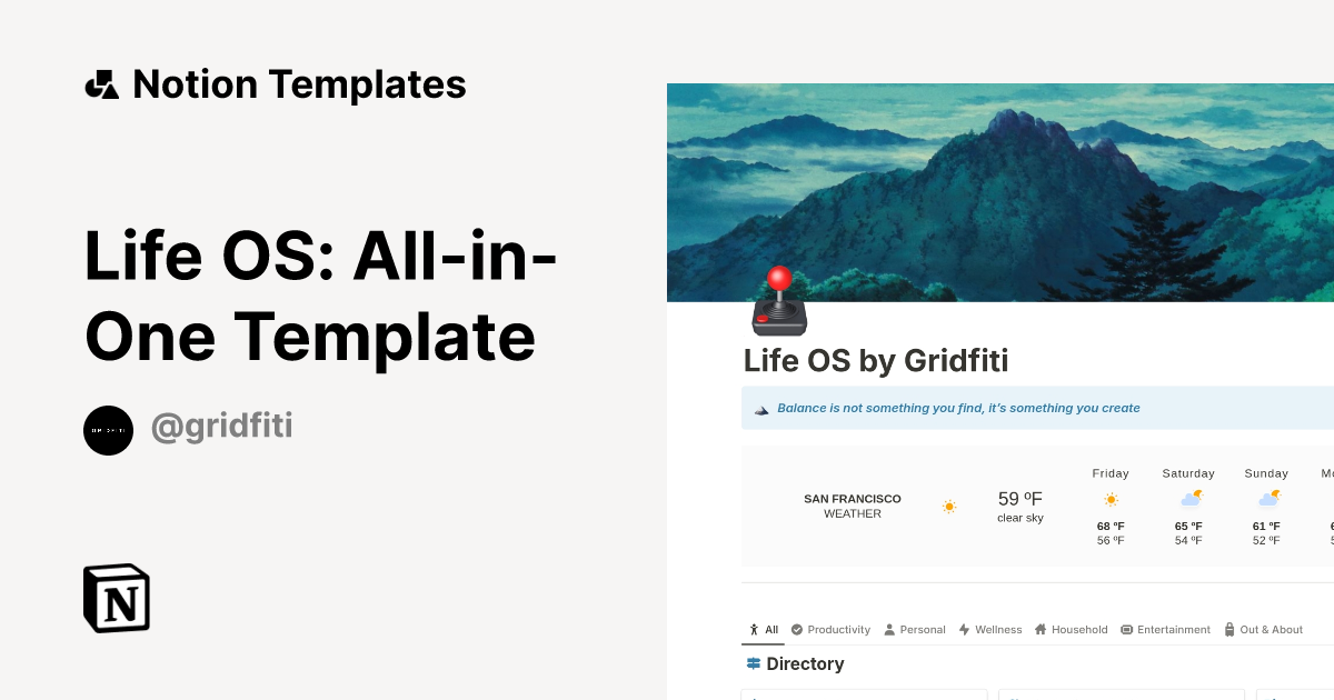 Life OS: All-in-One Template Template by Gridfiti | Notion Marketplace