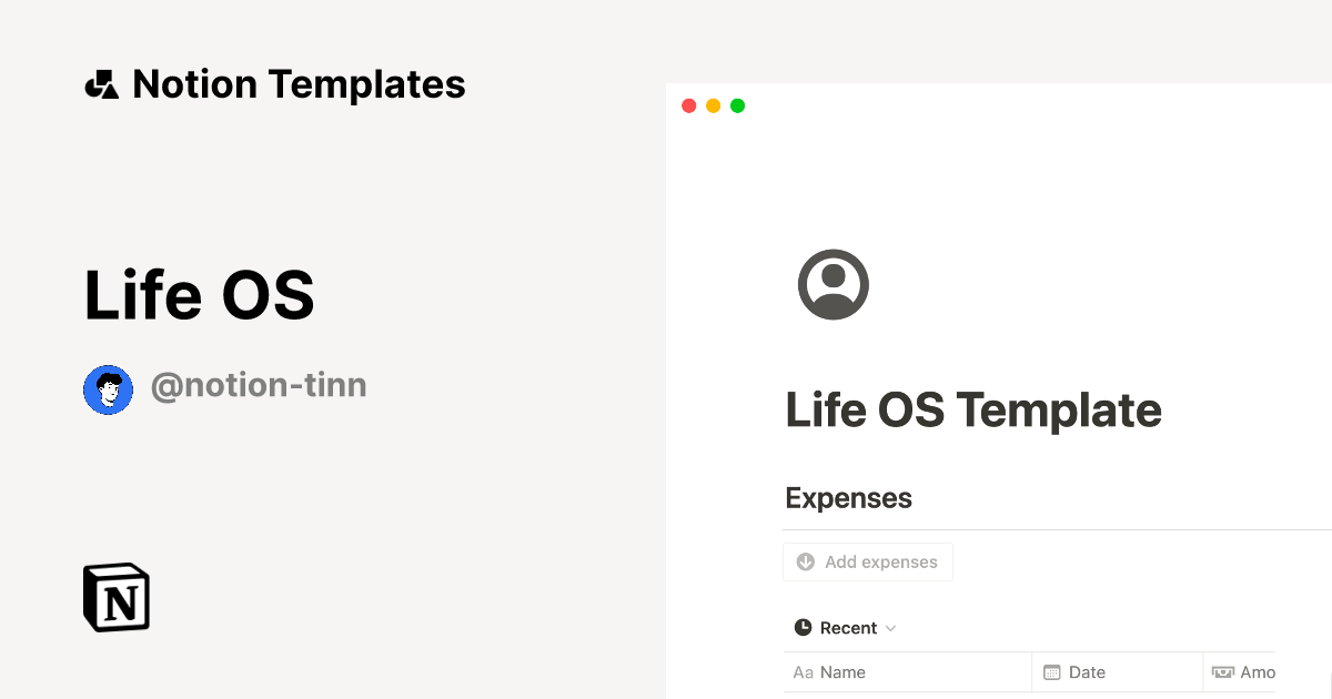 Life OS Template by Notion Tinn | Notion Marketplace