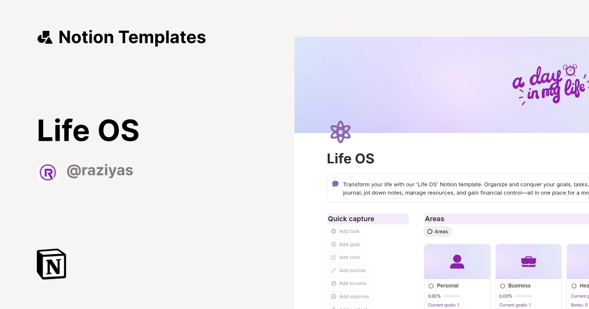 Life OS Template by Raziya | Notion Marketplace