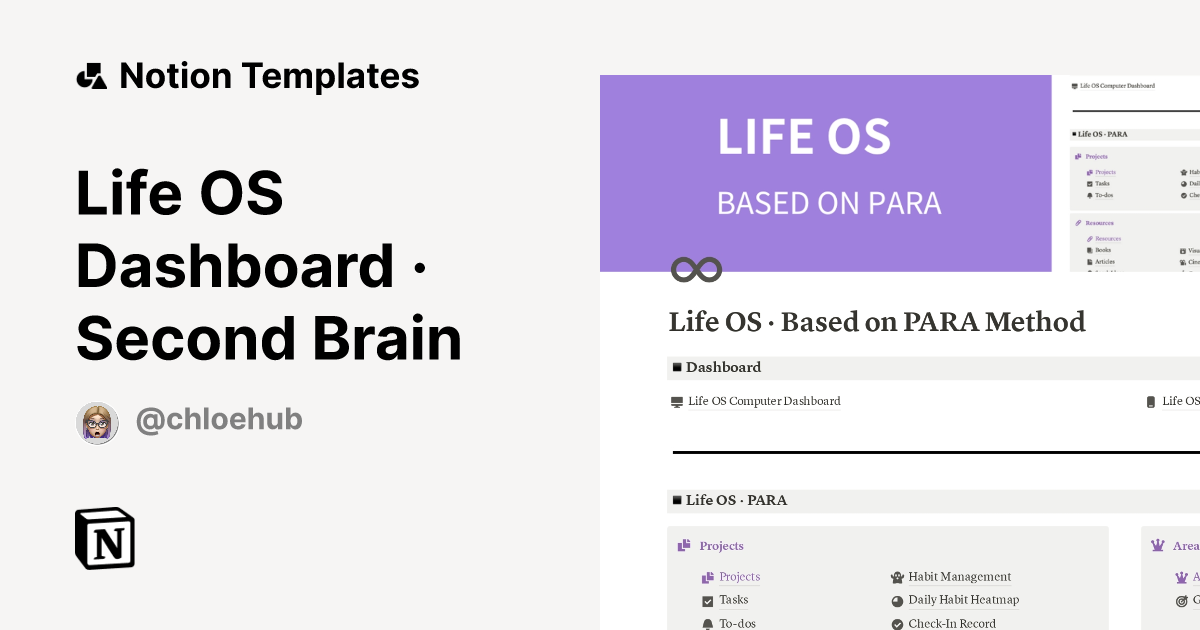 Life OS Dashboard · Second Brain Template by Chloe Hub | Notion Marketplace