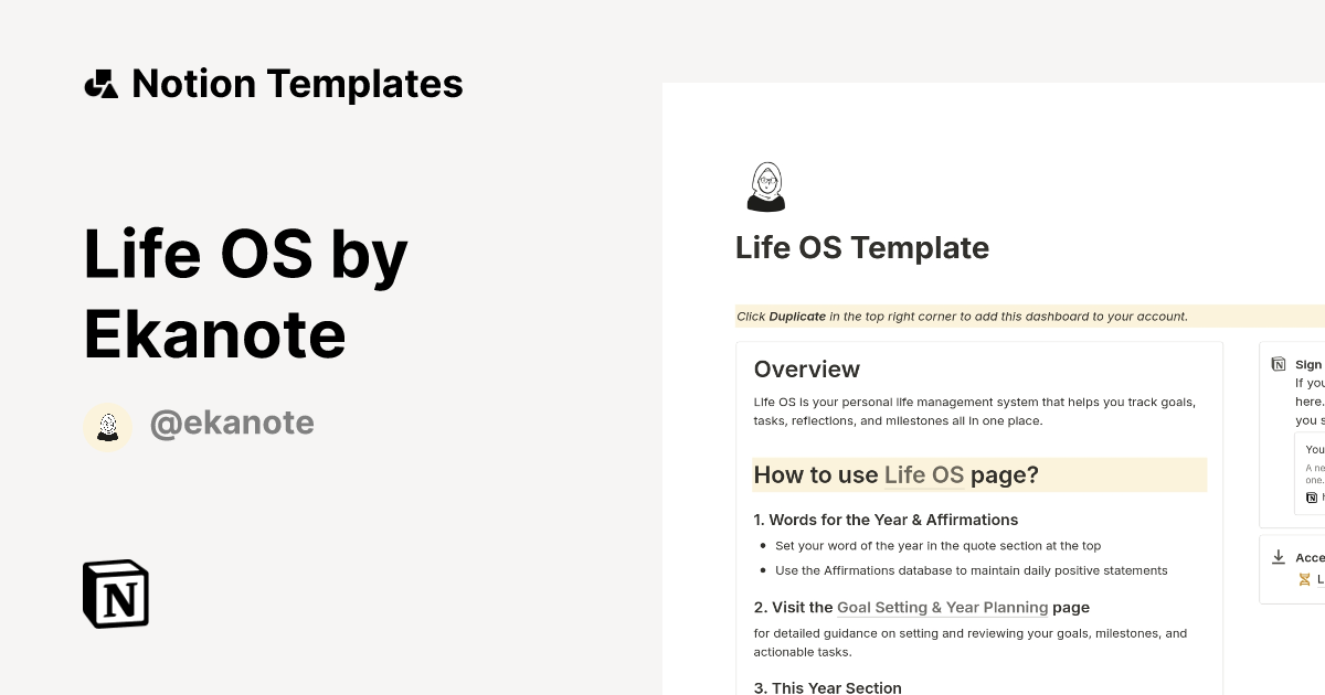 Life OS by Ekanote Template | Notion Marketplace