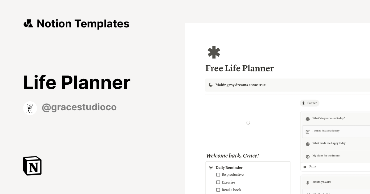 Life Planner Template by Grace Studio | Notion Marketplace