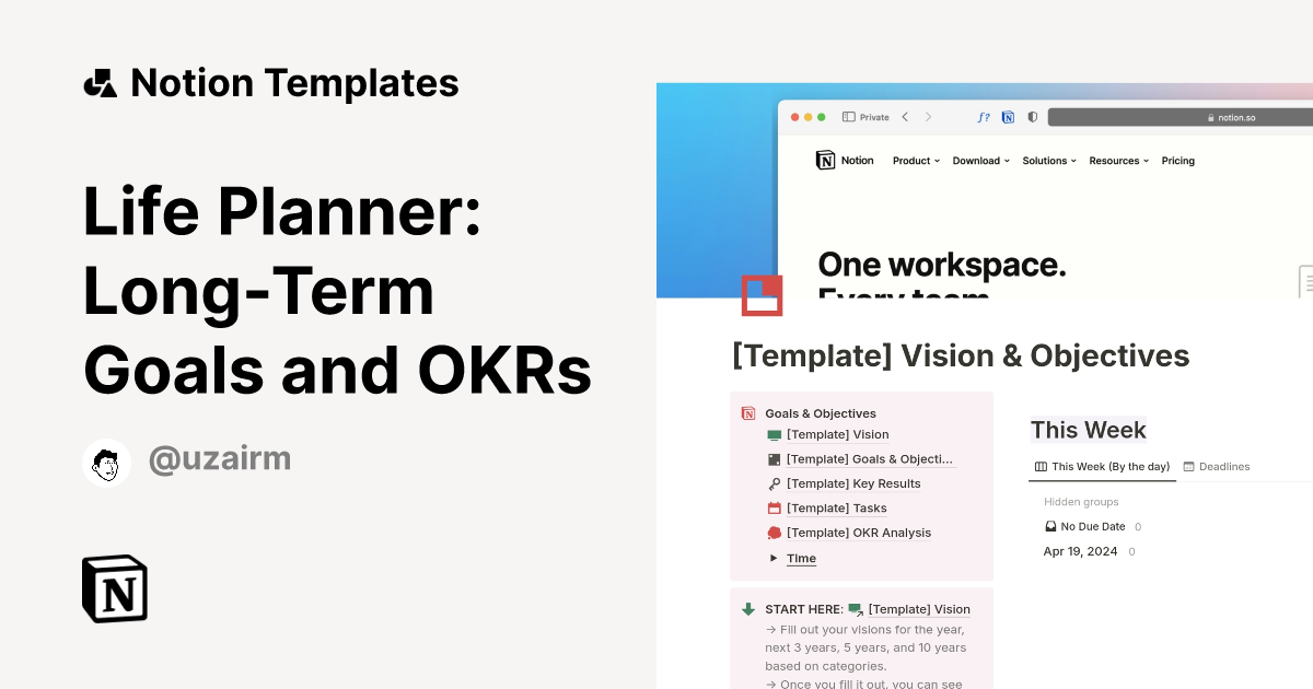 Life Planner: Long-Term Goals and OKRs Template | Notion Marketplace