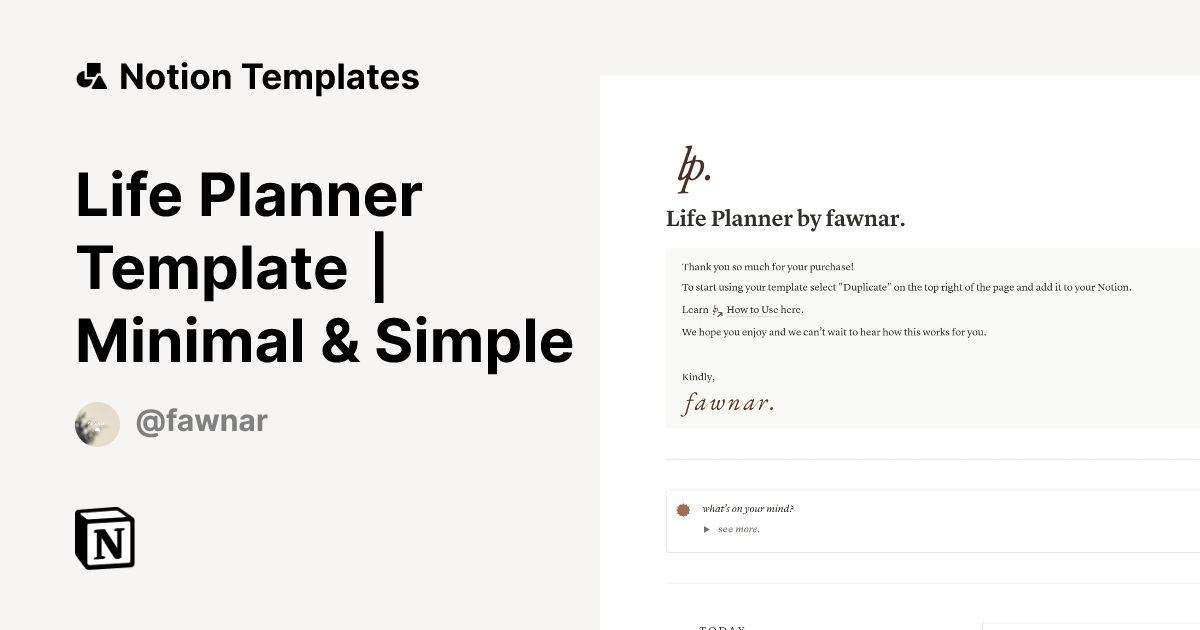 Life Planner Template | Minimal & Simple Template by fawnar | Notion ...