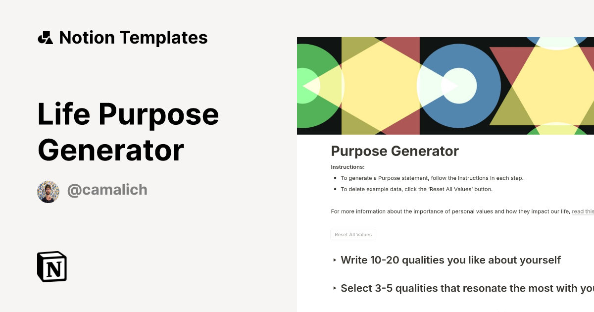 Life Purpose Generator Template by Sergio Camalich Morales | Notion ...