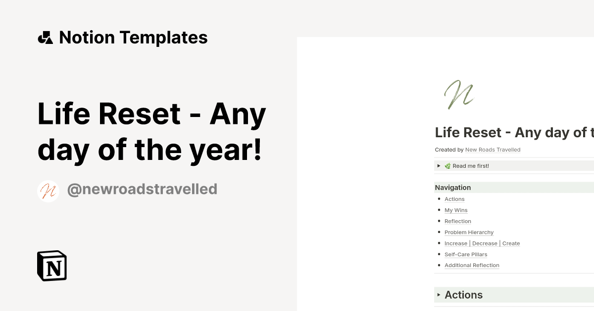 Life Reset - Any day of the year! Template | Notion Marketplace