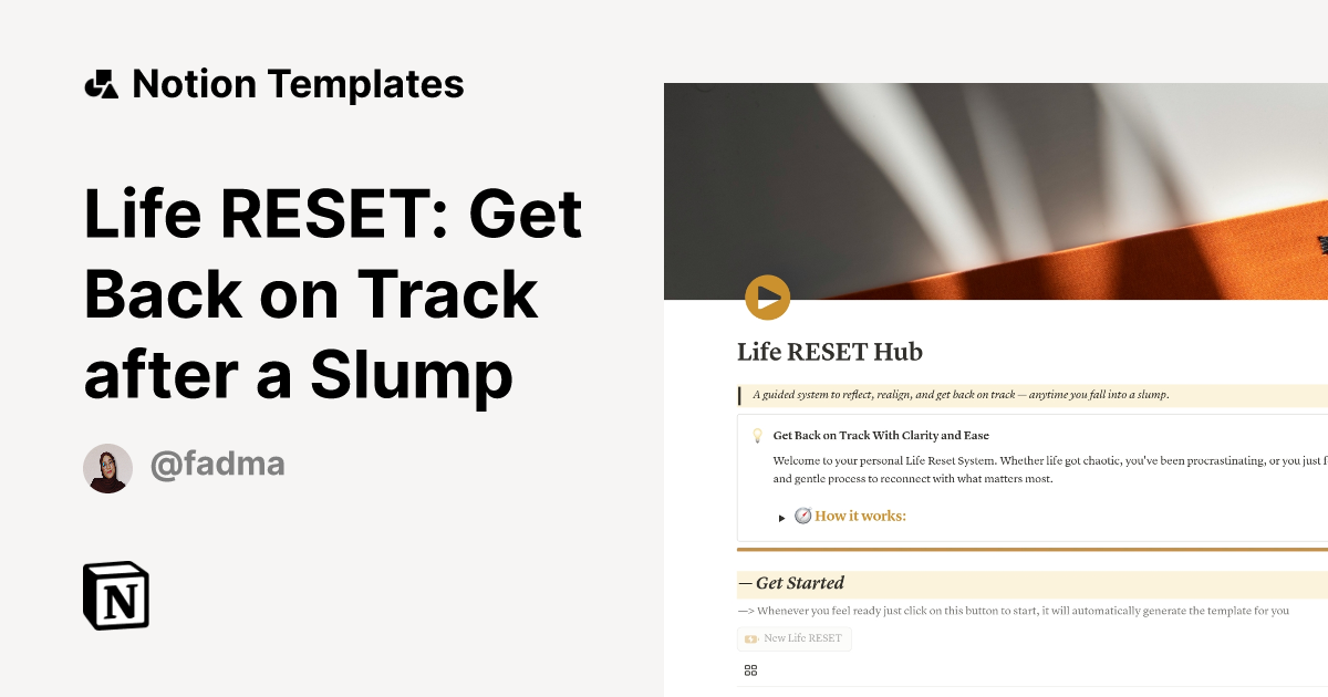 Life RESET: Get Back on Track after a Slump Template | Notion Marketplace