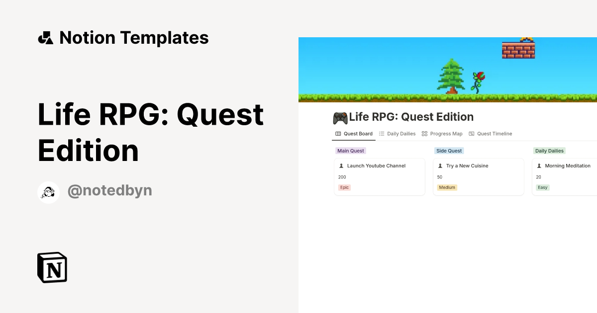Life RPG: Quest Edition Template by Noted by N | Notion Marketplace