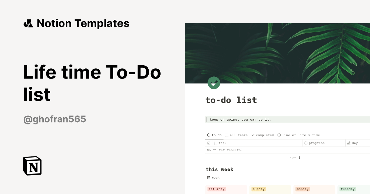 Life time To-Do list Template by Ghofran565 | Notion Marketplace