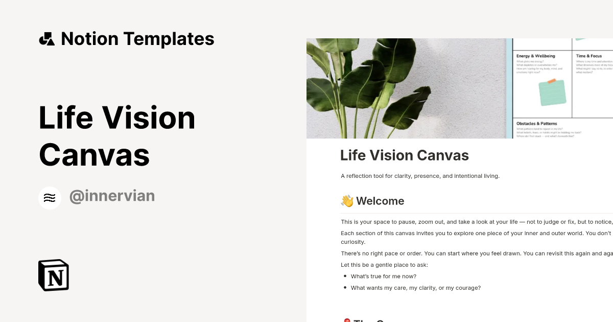 Life Vision Canvas Template | Notion Marketplace