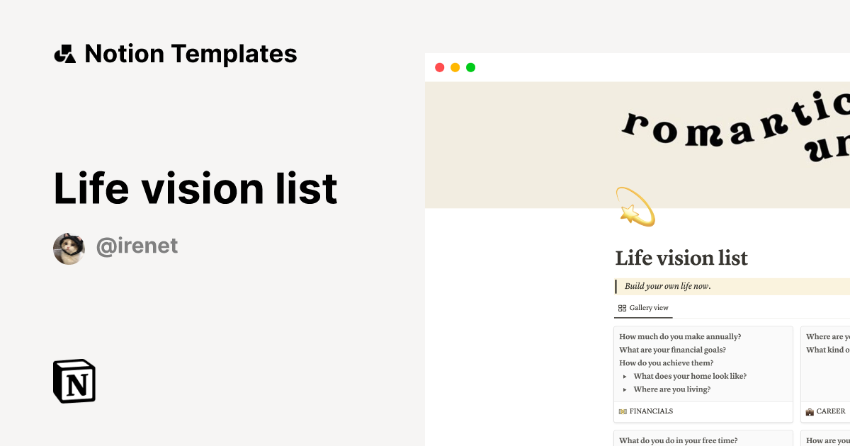 Life vision list Template by Irene | Notion Marketplace