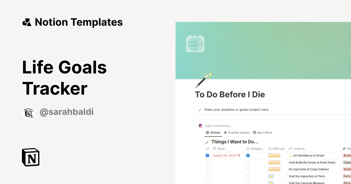 Life Goals Tracker Template | Notion Marketplace