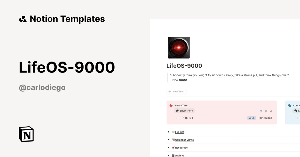 LifeOS-9000 Template by Carlo Diego | Notion Marketplace