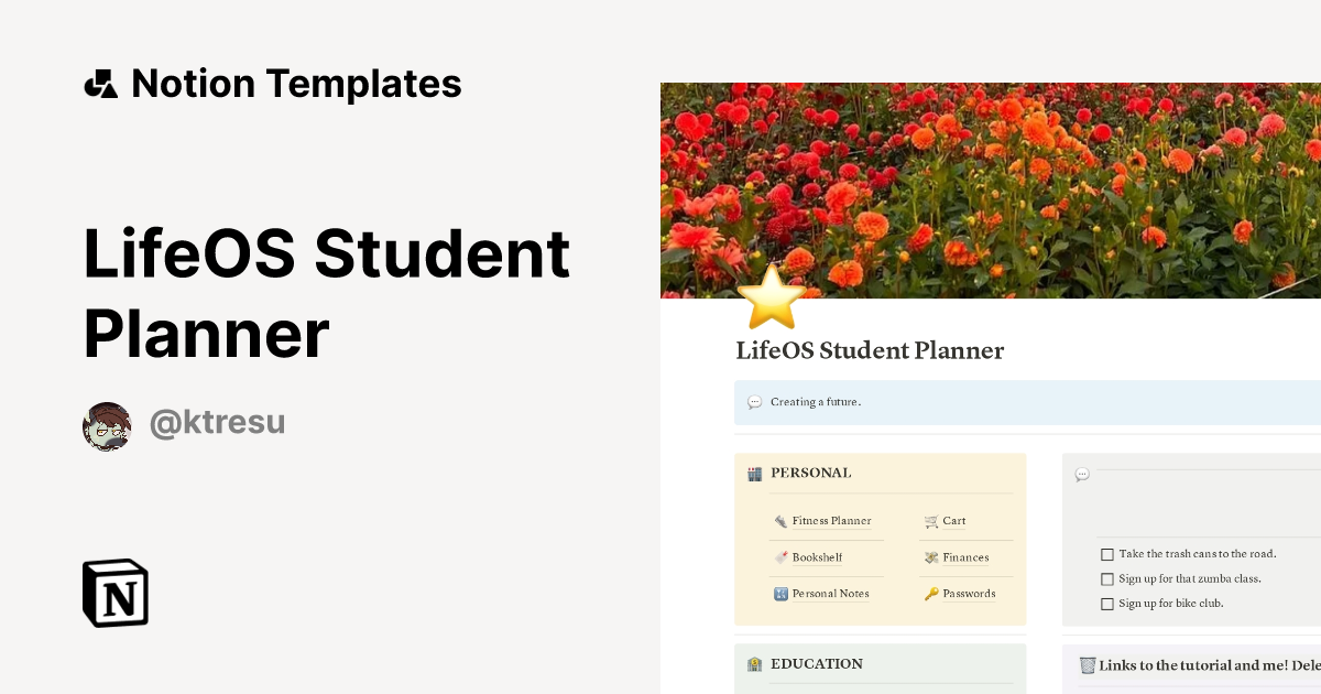 LifeOS Student Planner Template | Notion Marketplace