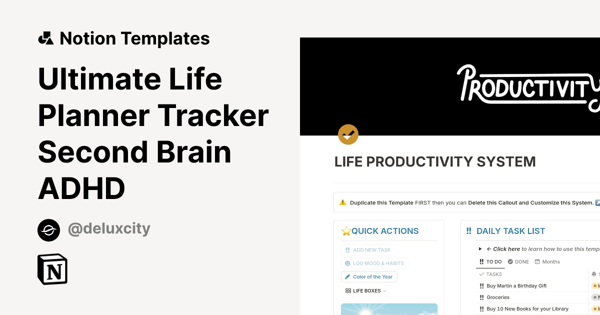 Ultimate Life Planner Tracker Second Brain ADHD Template | Notion ...